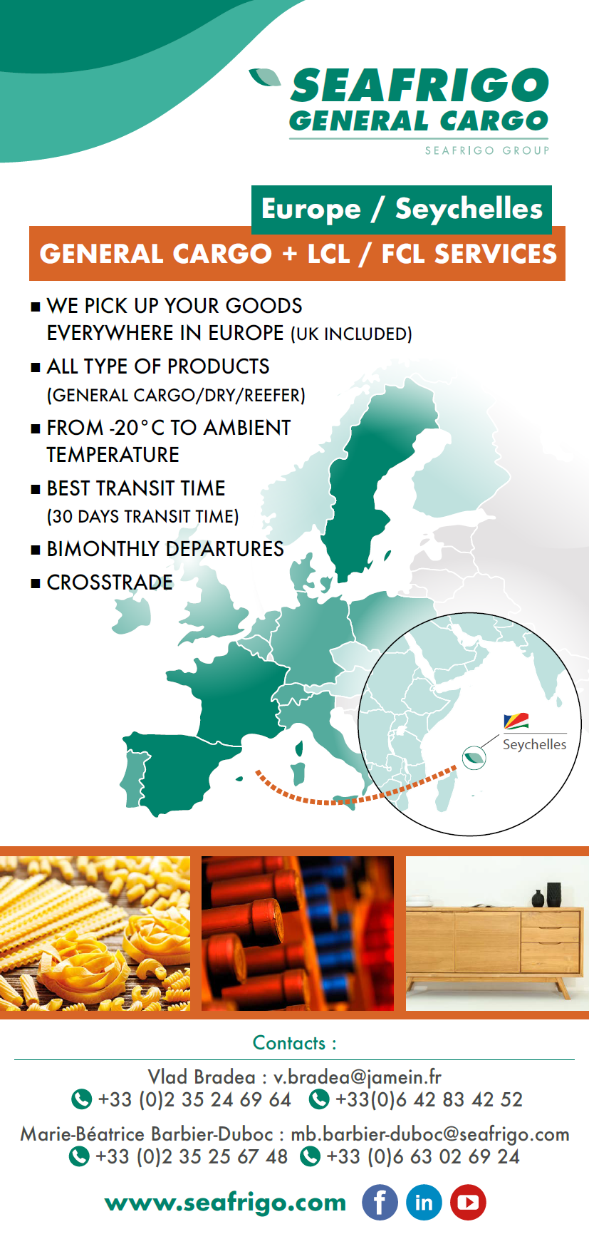 Flyer Seafrigo General Cargo – Lignes LCL/FCL depuis l’Europe vers les Seychelles et La Réunion ...